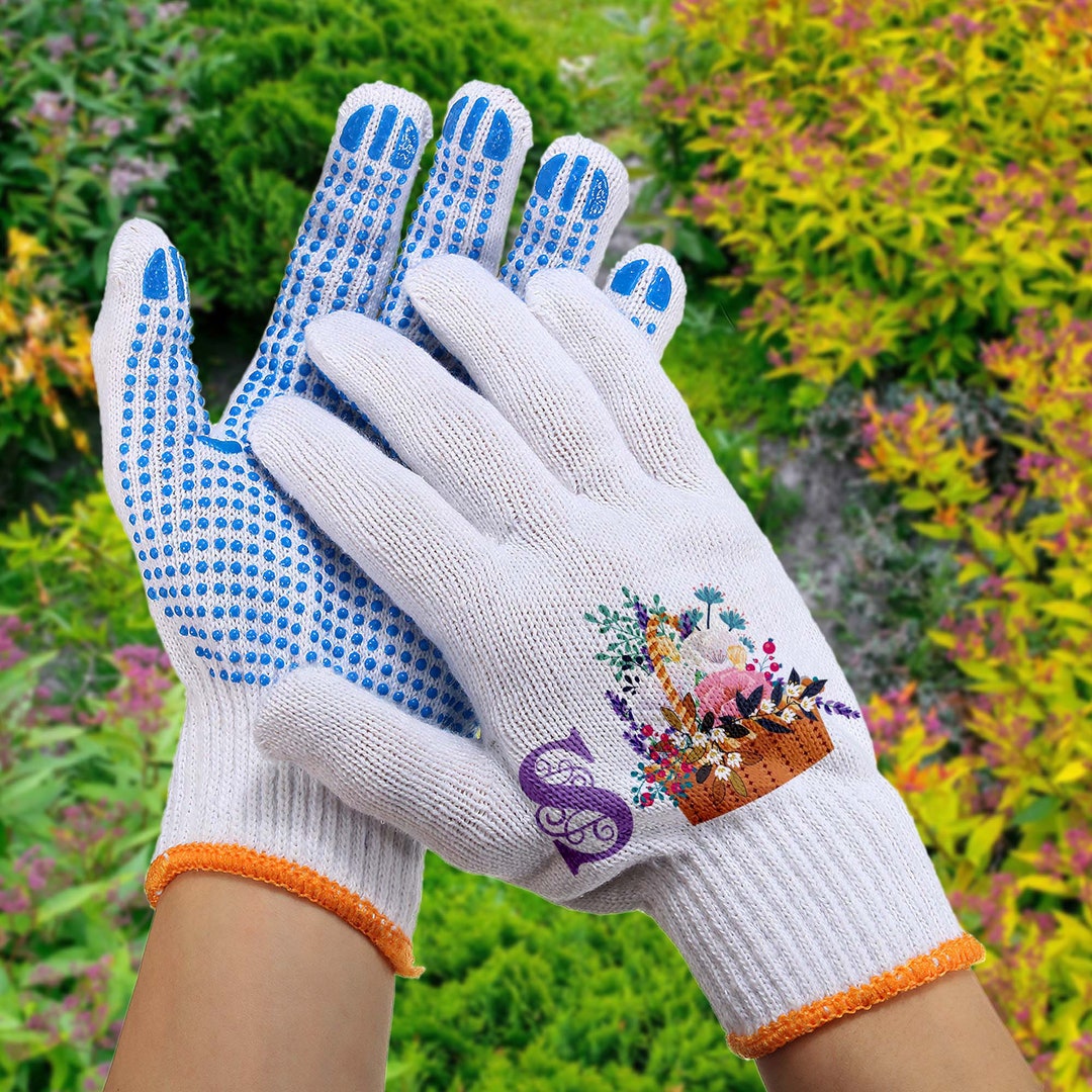 Personalized Garden Gloves: Floral Basket, Initial Monogram - Etsy