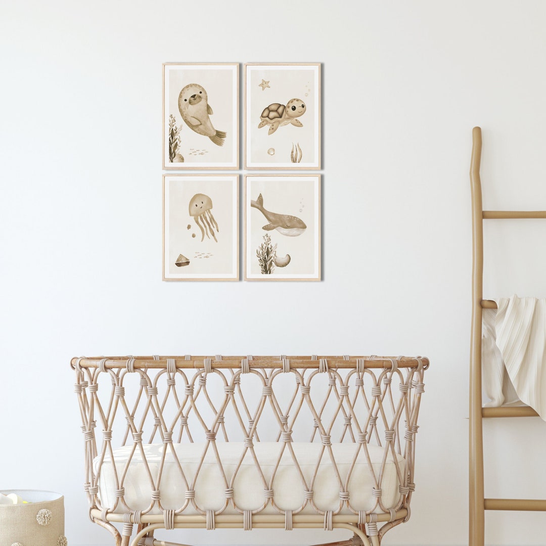 Cute Sea Creatures A4 Posters for Children's Rooms, Set of 4, Cute ...