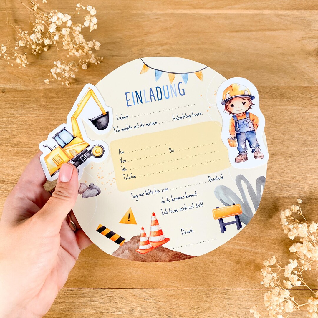 Digger-themed Birthday Party Invitations for Kids | Birthday ...