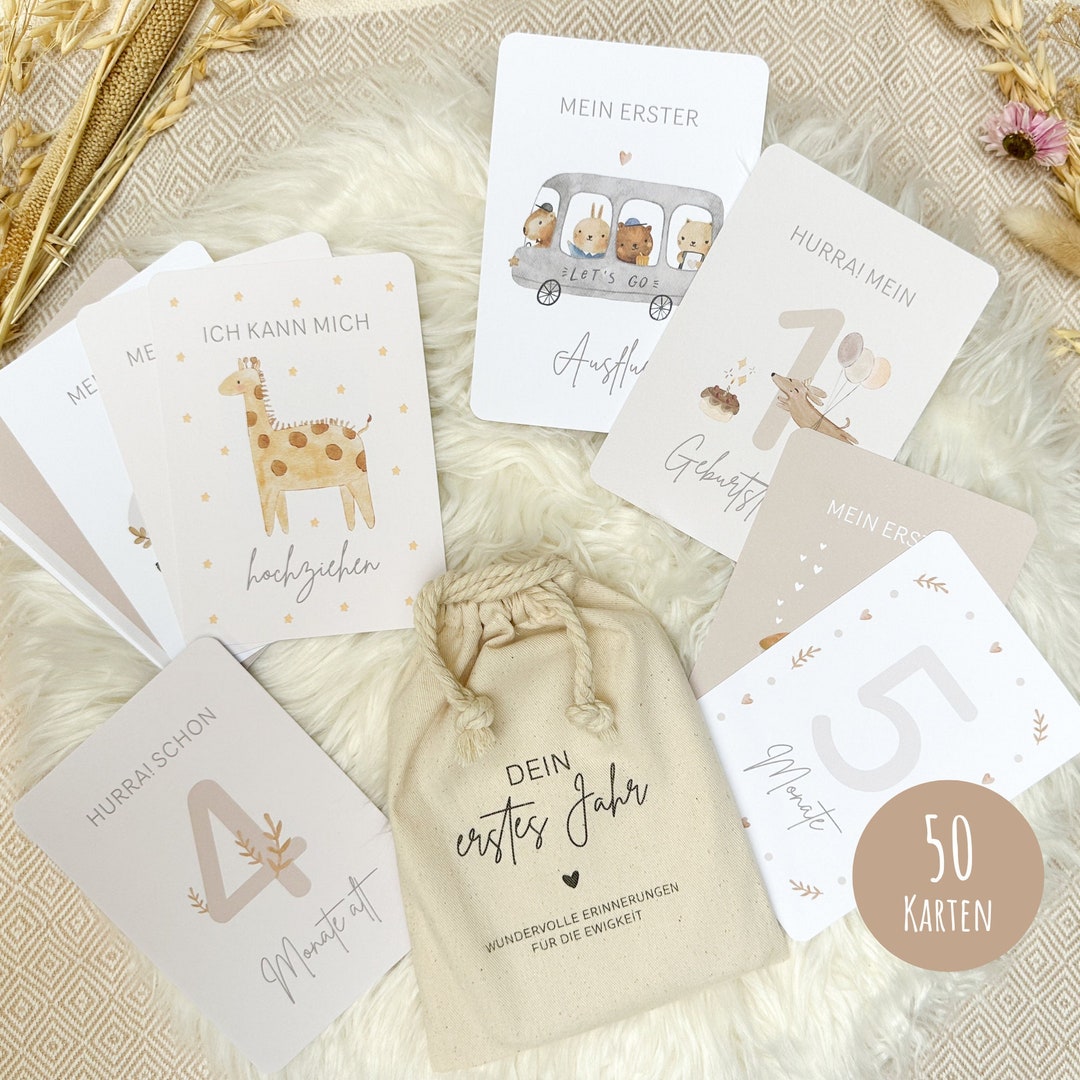 50 Milestone Cards "your First Year" to Fill Out, Including Cotton Bag ...