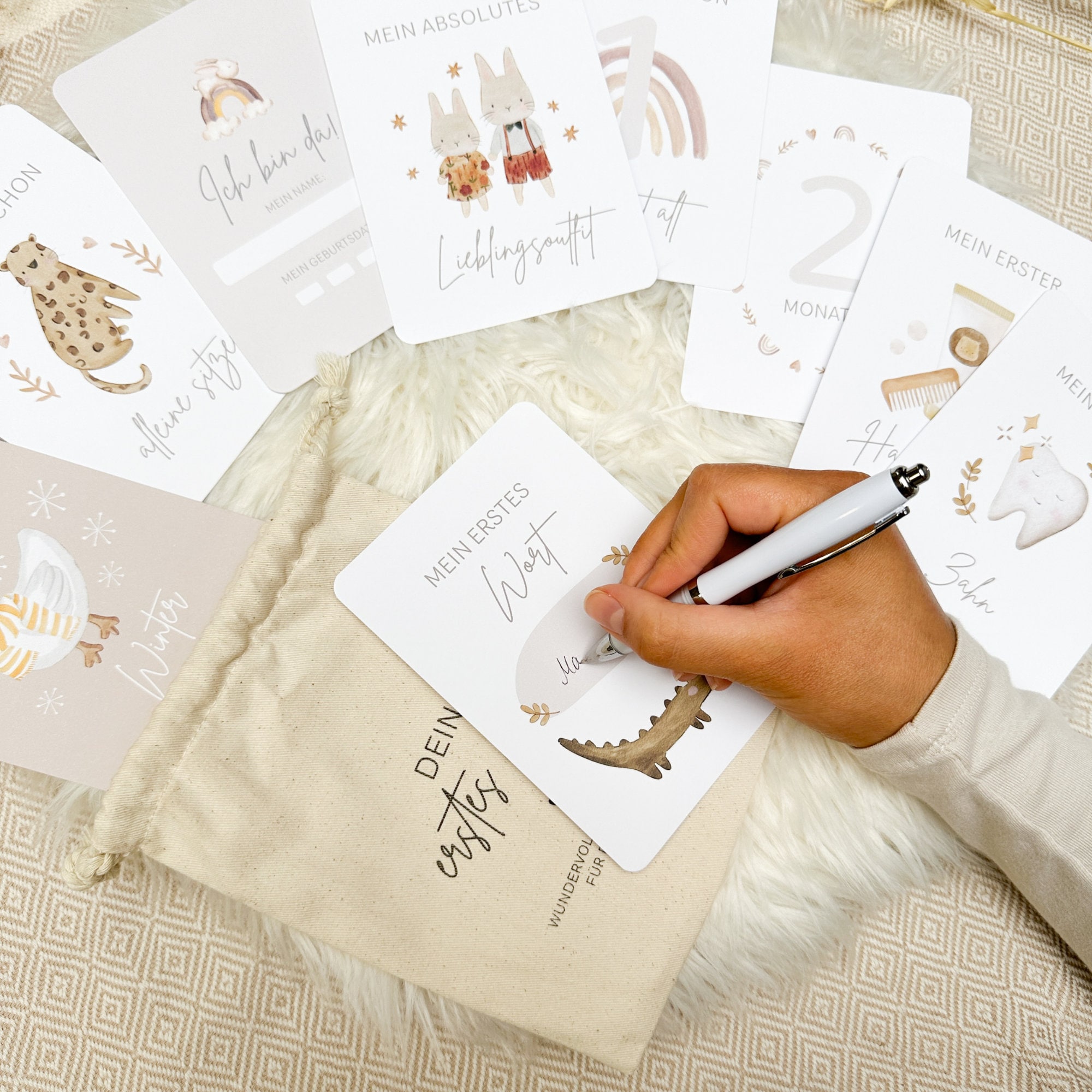 50 Milestone Cards "your First Year" to Fill Out Including Cotton Bag ...