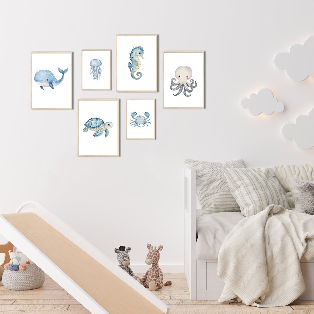 Cute Sea Creatures Posters for Kids' Rooms, Set of 6 (DIN A4 & A5 ...