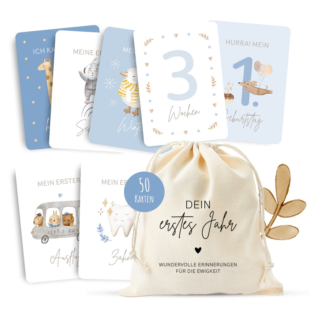 50 Milestone Cards "your First Year" to Fill Out Including Cotton Bag ...