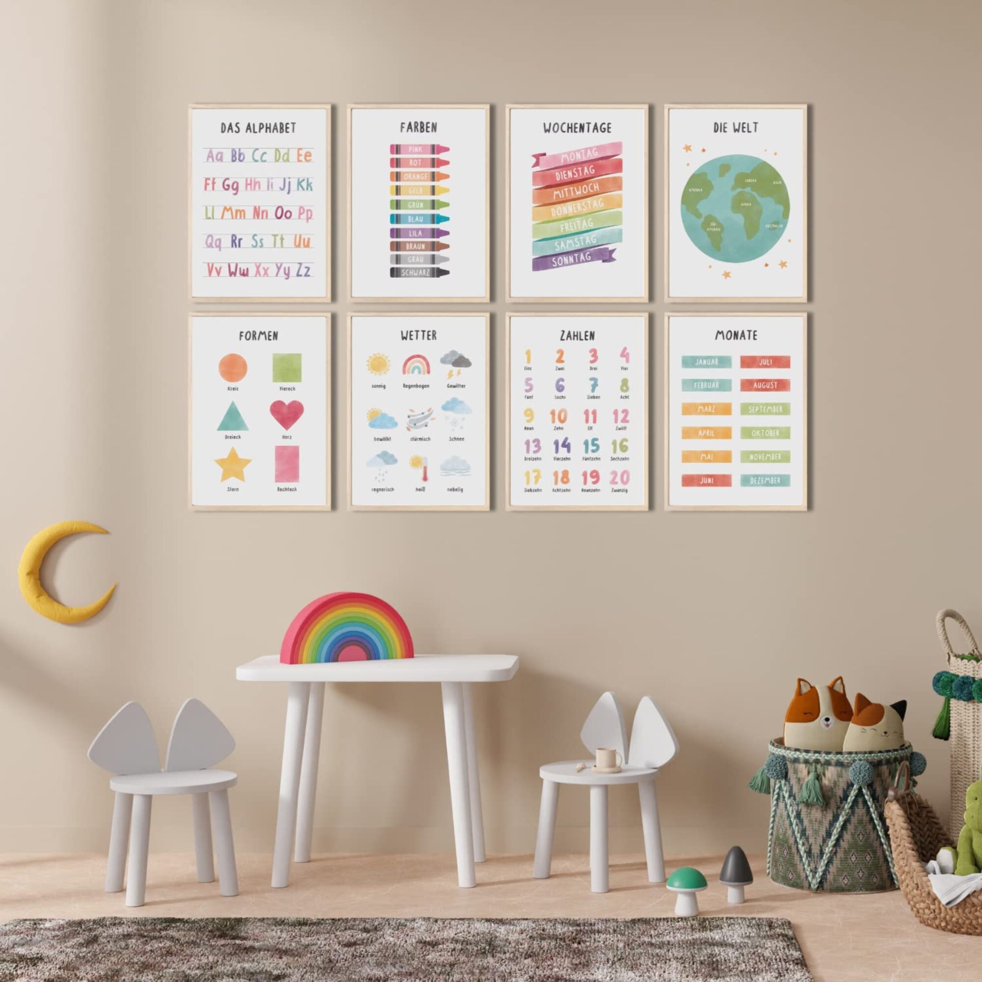 MeinBaby123® 8er Set DIN A4 Lernposter | Bilder Kinderzimmer Deko ...