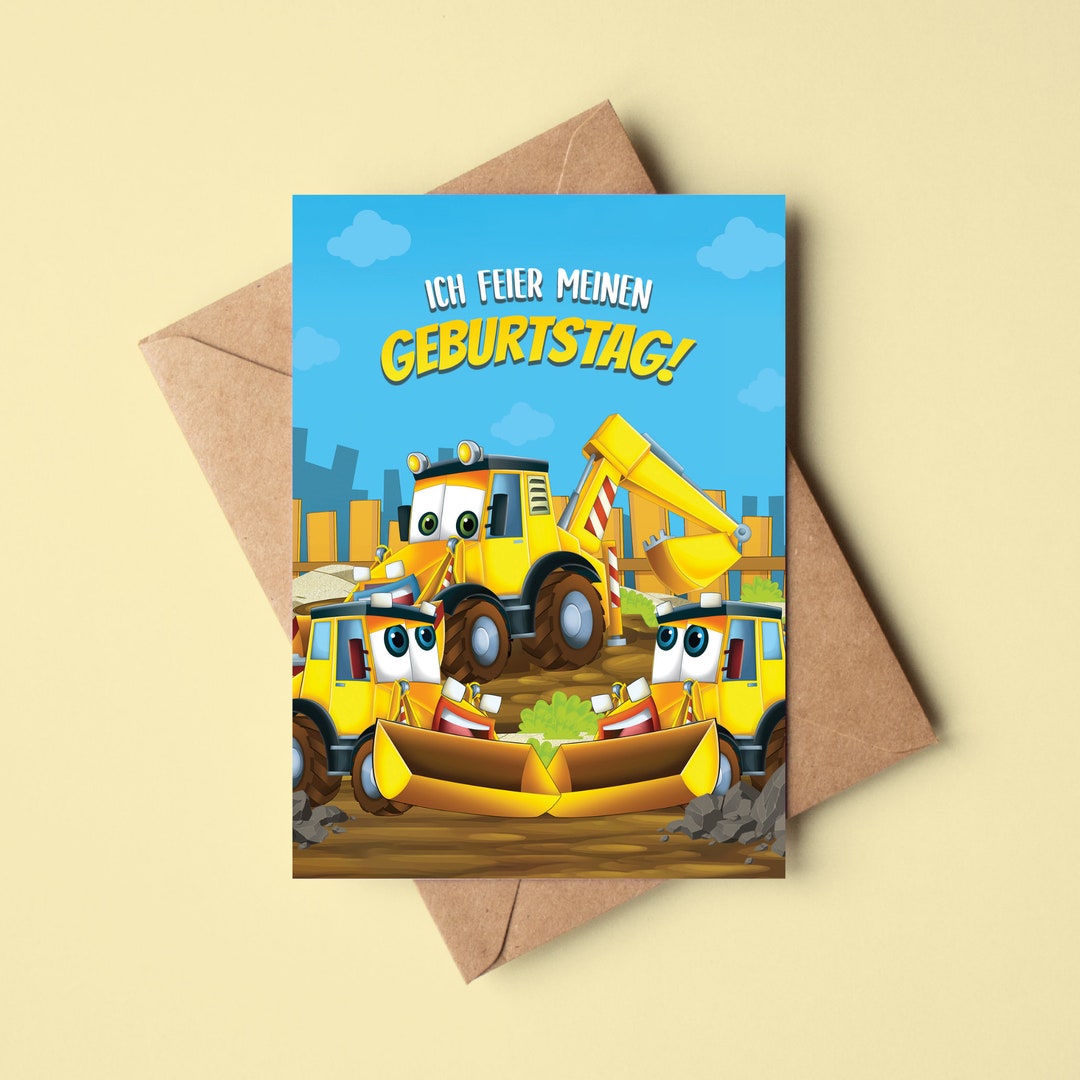 Excavator Invitation Cards for Children's Birthday | Birthday ...