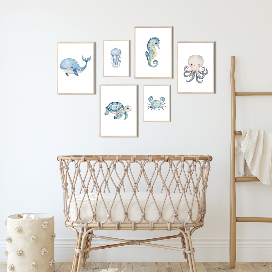 Cute Sea Creatures Posters for Kids' Rooms, Set of 6 (DIN A4 & A5 ...