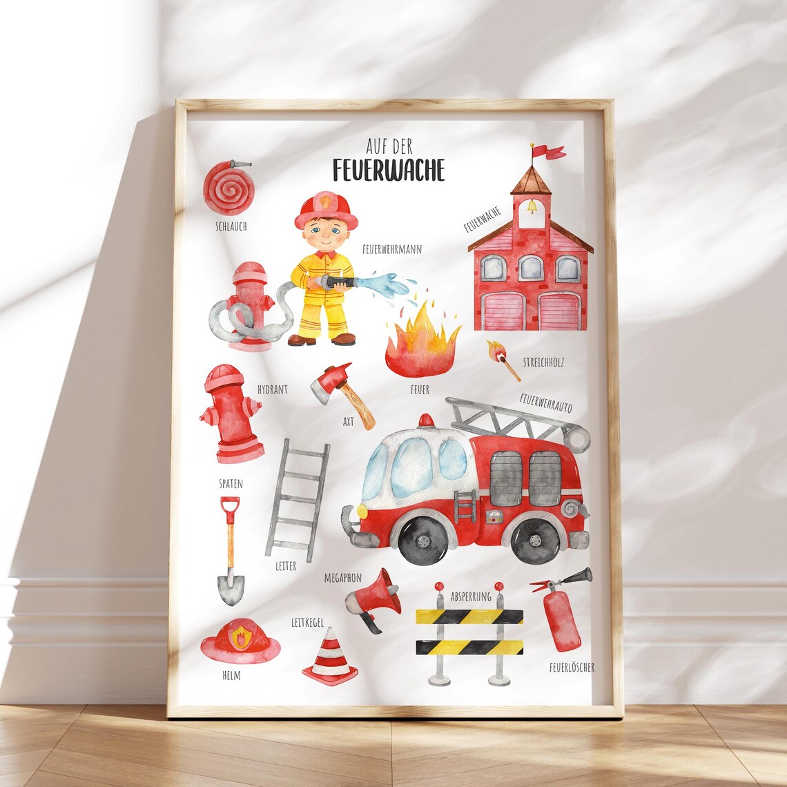 Meinbaby123® DIN A2 Fire Department Poster | Pictures for Boys' Nursery ...