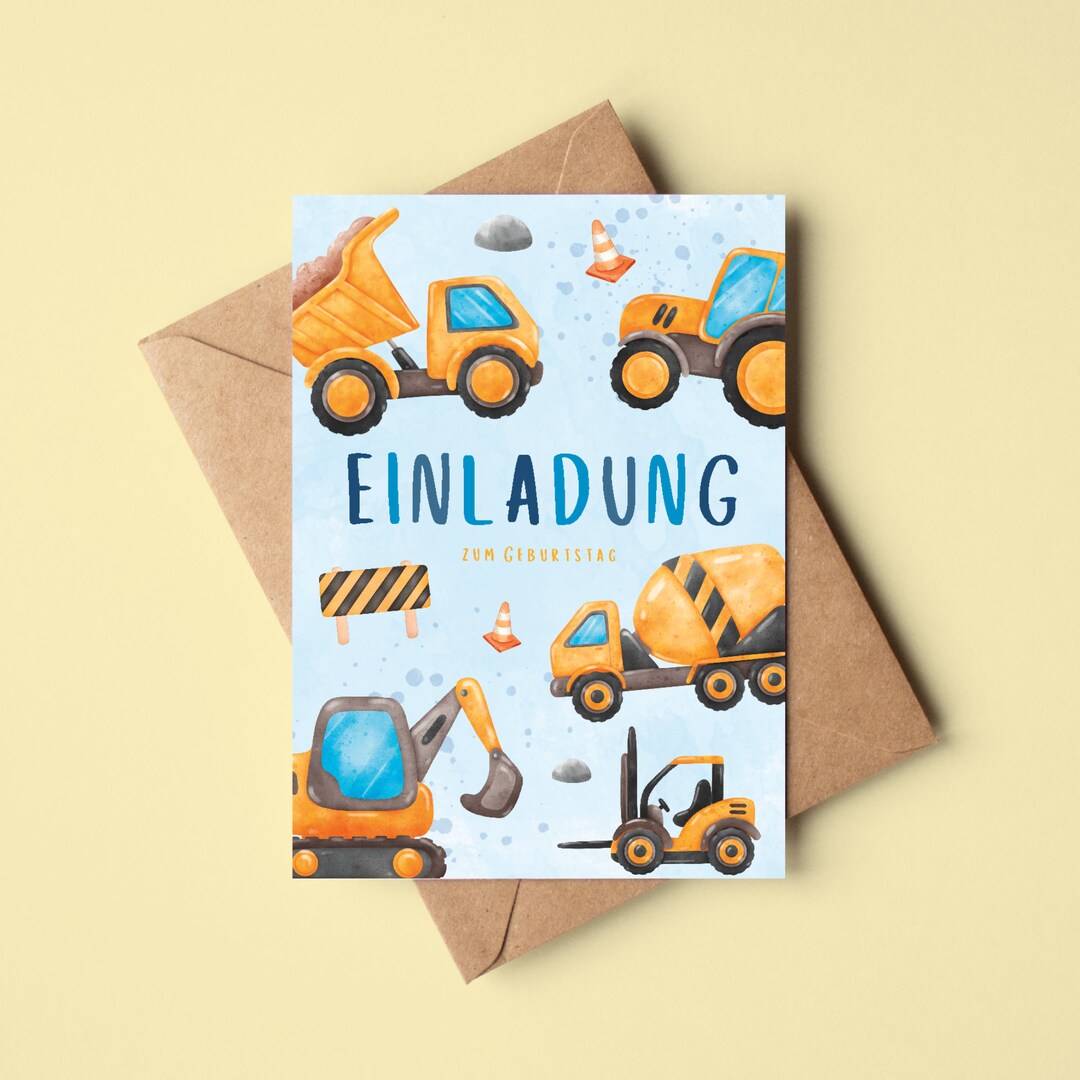 Excavator Invitation Cards for Children's Birthday Birthday Invitations ...