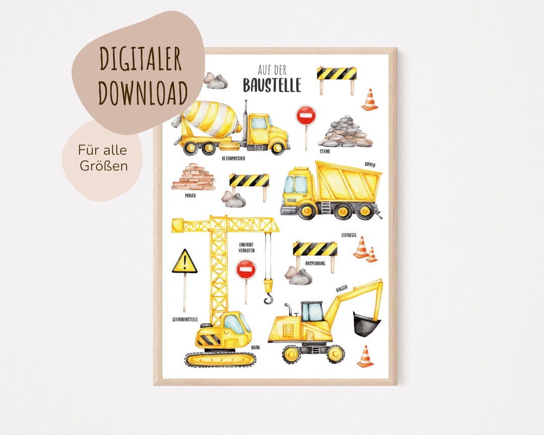 MeinBaby123® Digitaler Download | Bagger Poster | Bilder Kinderzimmer ...
