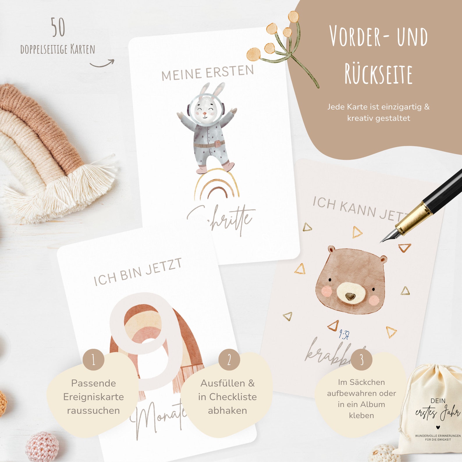 50 Milestone Cards "your First Year" to Fill Out Including Cotton Bag ...