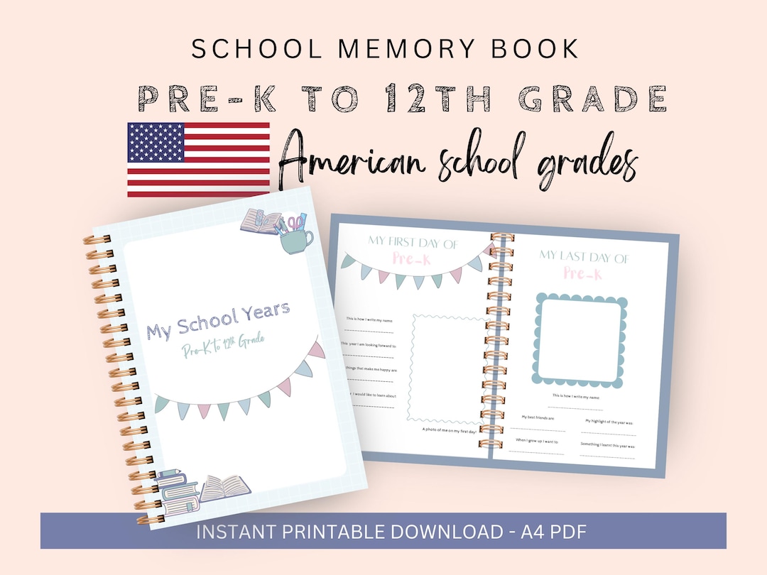 Editable School Years Memory Book Template, School Photo Book- American ...