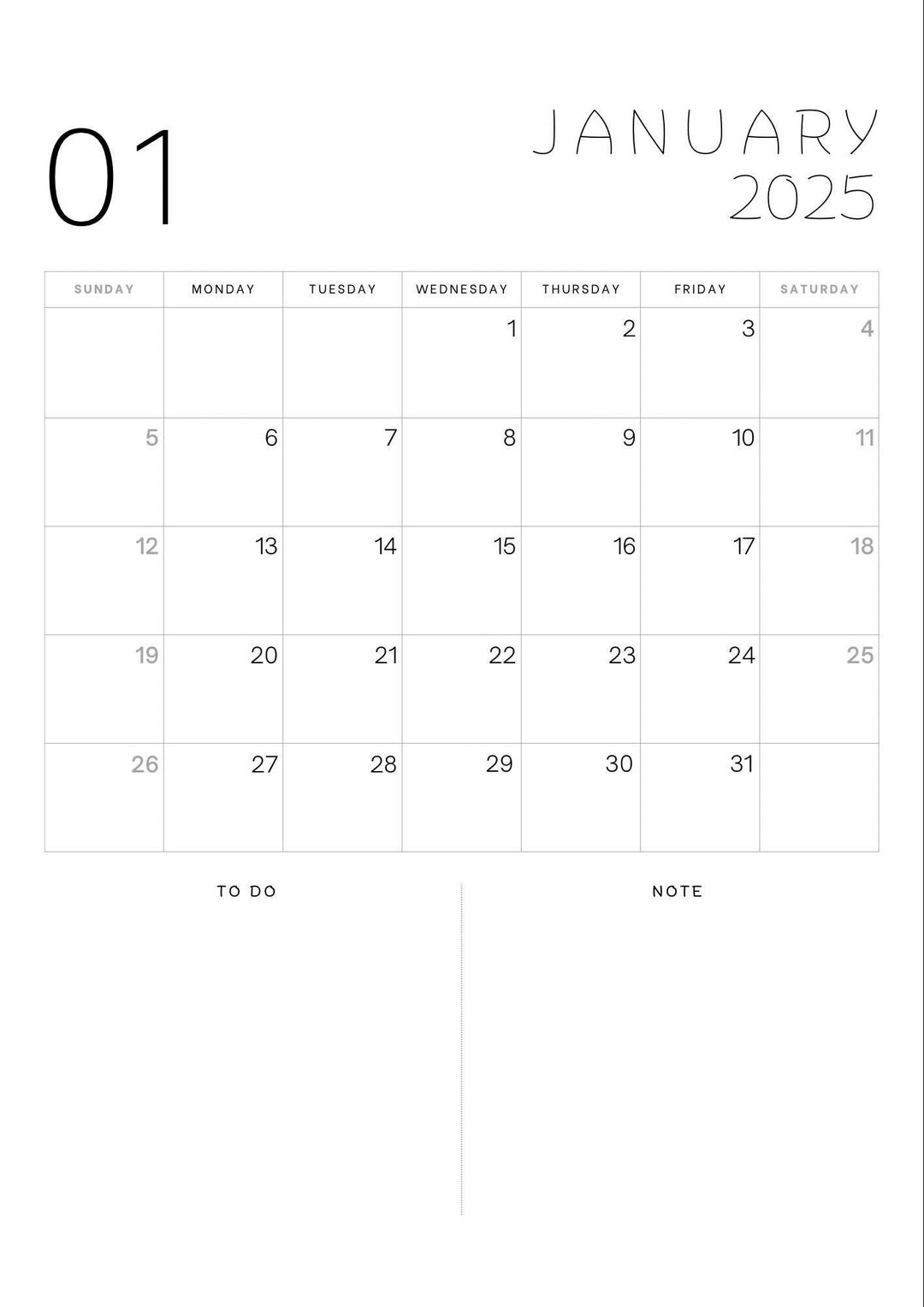 2025 Simple Minimalist Monthly Calendar - Etsy