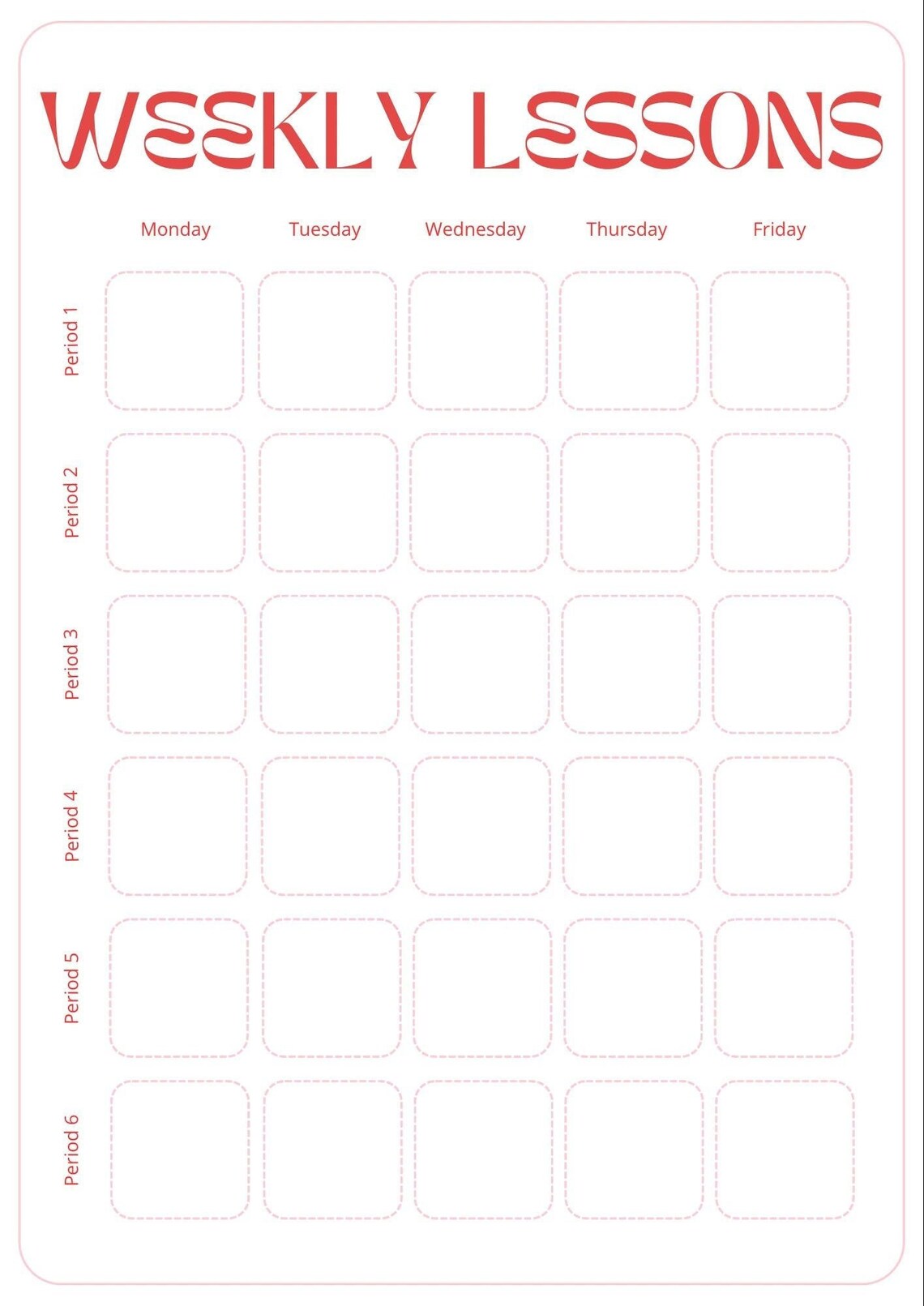 Weekly Lesson Schedule in Red & Pink - Etsy