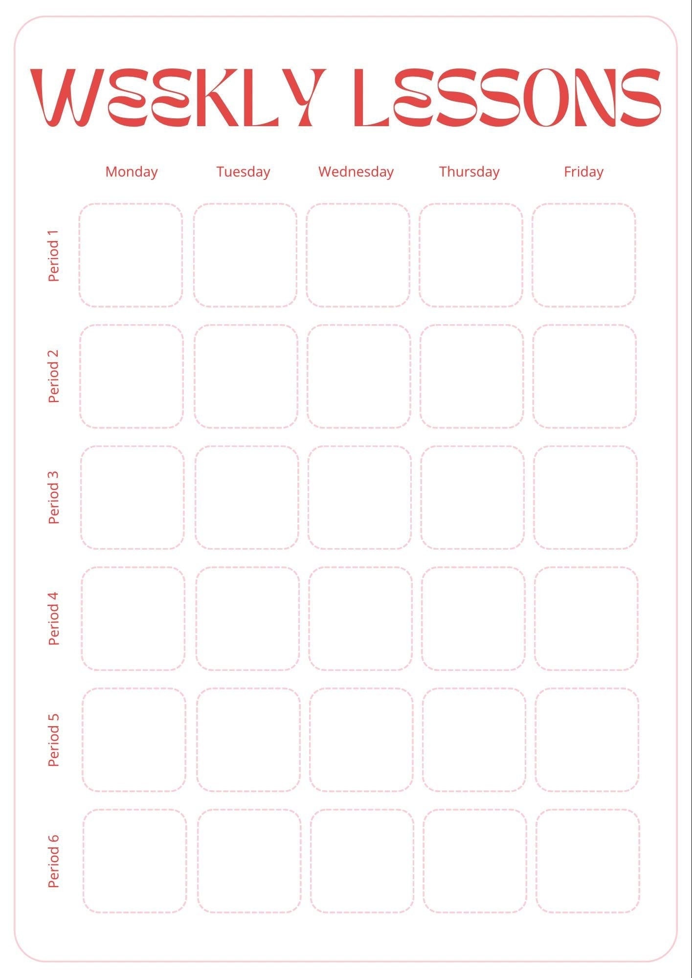 Weekly Lesson Schedule in Red & Pink - Etsy