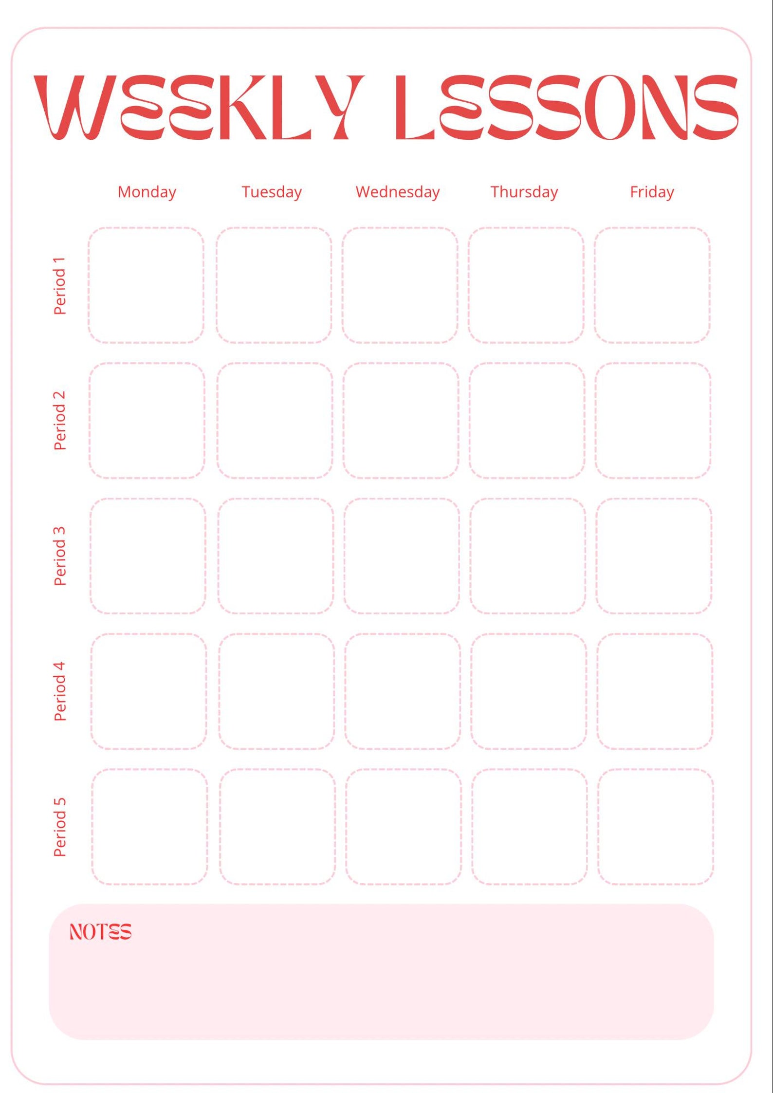 Weekly Lesson Schedule in Red & Pink - Etsy