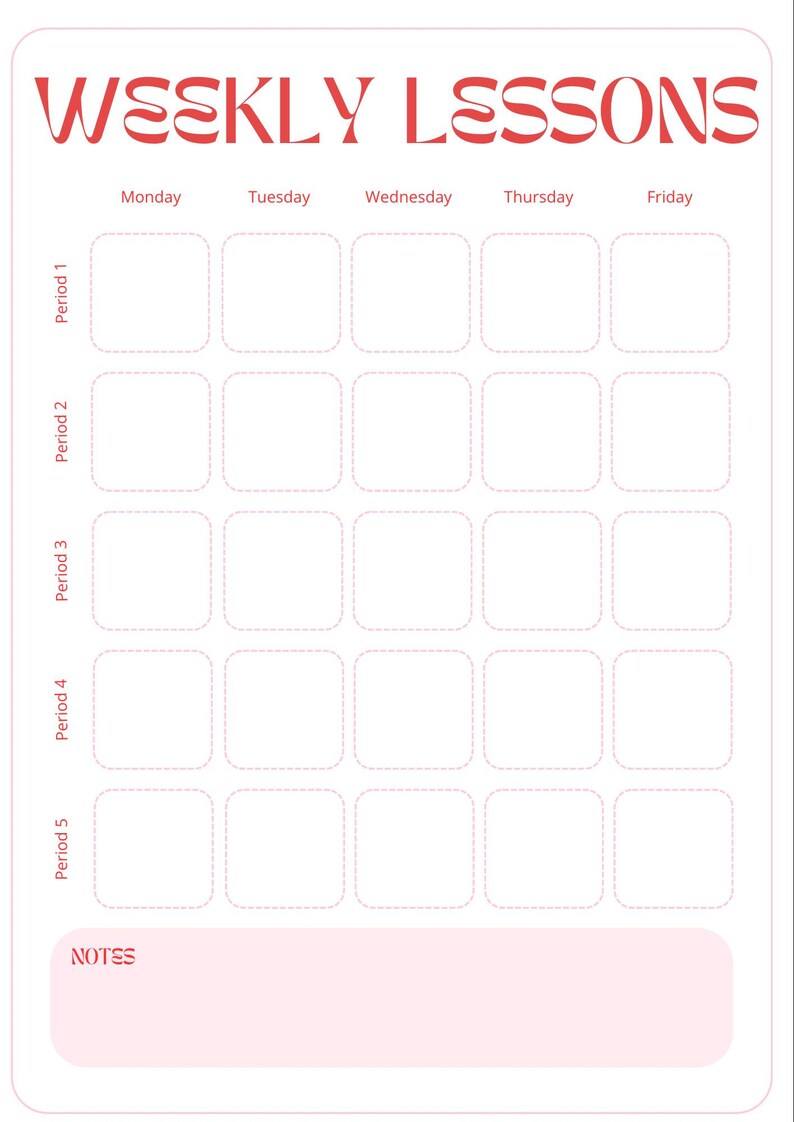 Weekly Lesson Schedule in Red & Pink - Etsy