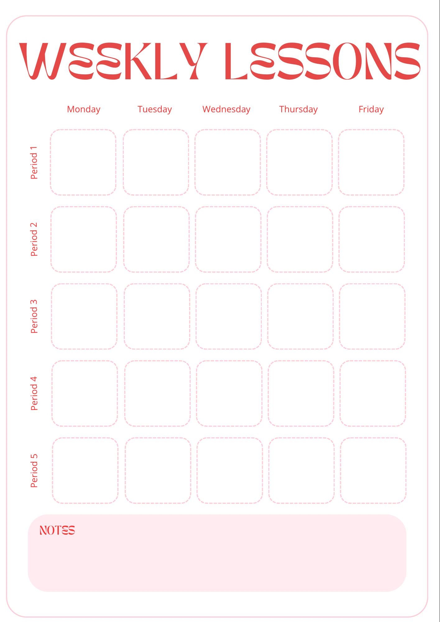 Weekly Lesson Schedule in Red & Pink - Etsy