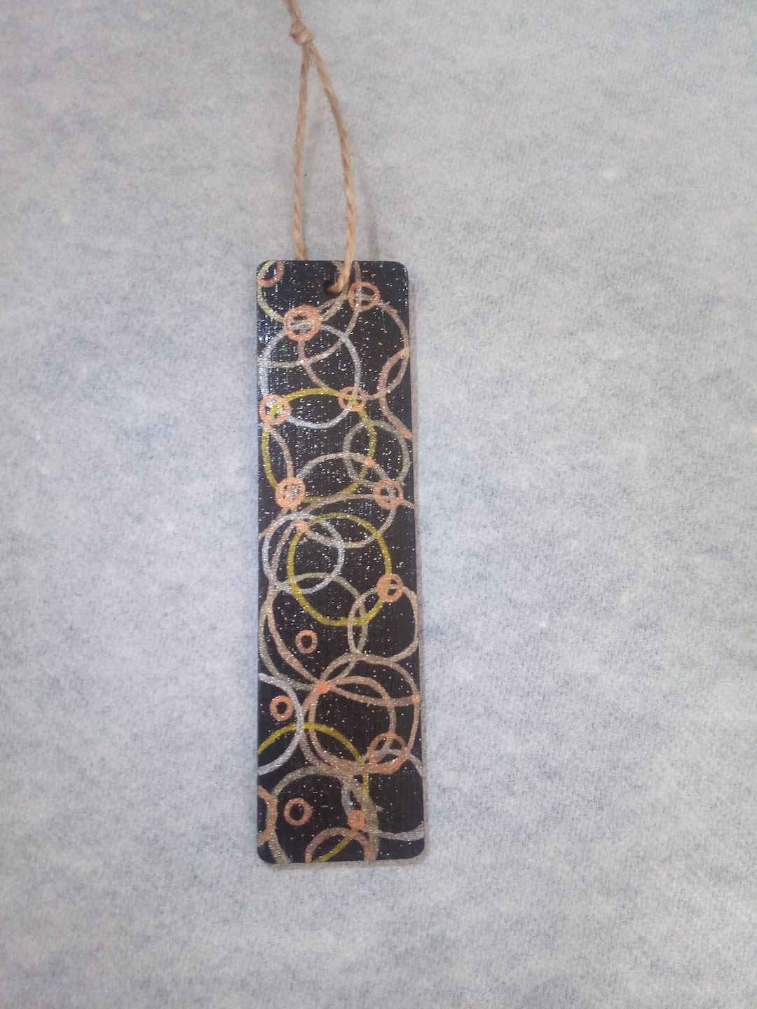 Hand-painted Wooden Bookmark - Round Multi-colored Glitter Pattern on ...