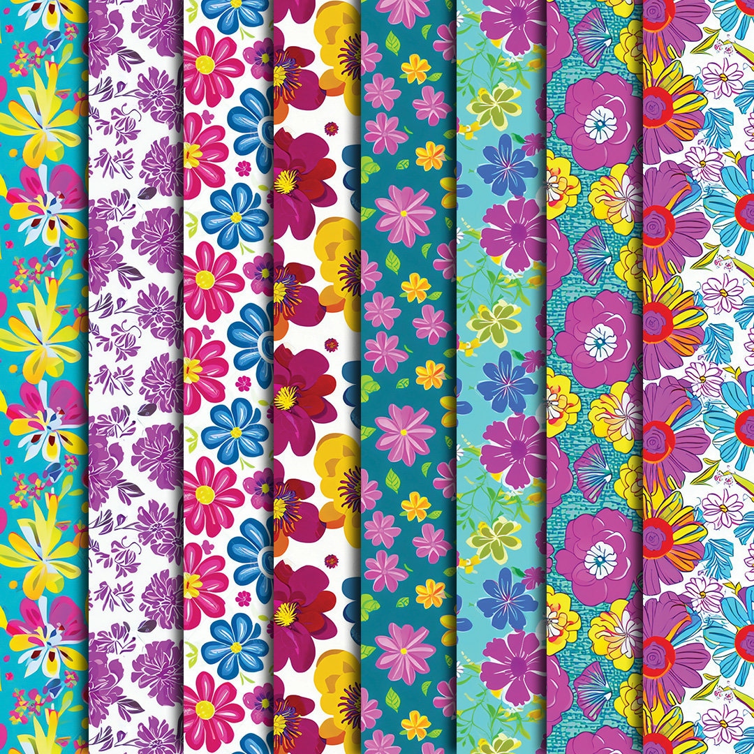 Colorful Flowers Digital Paper, Flowers Seamless Pattern, Floral Prints ...