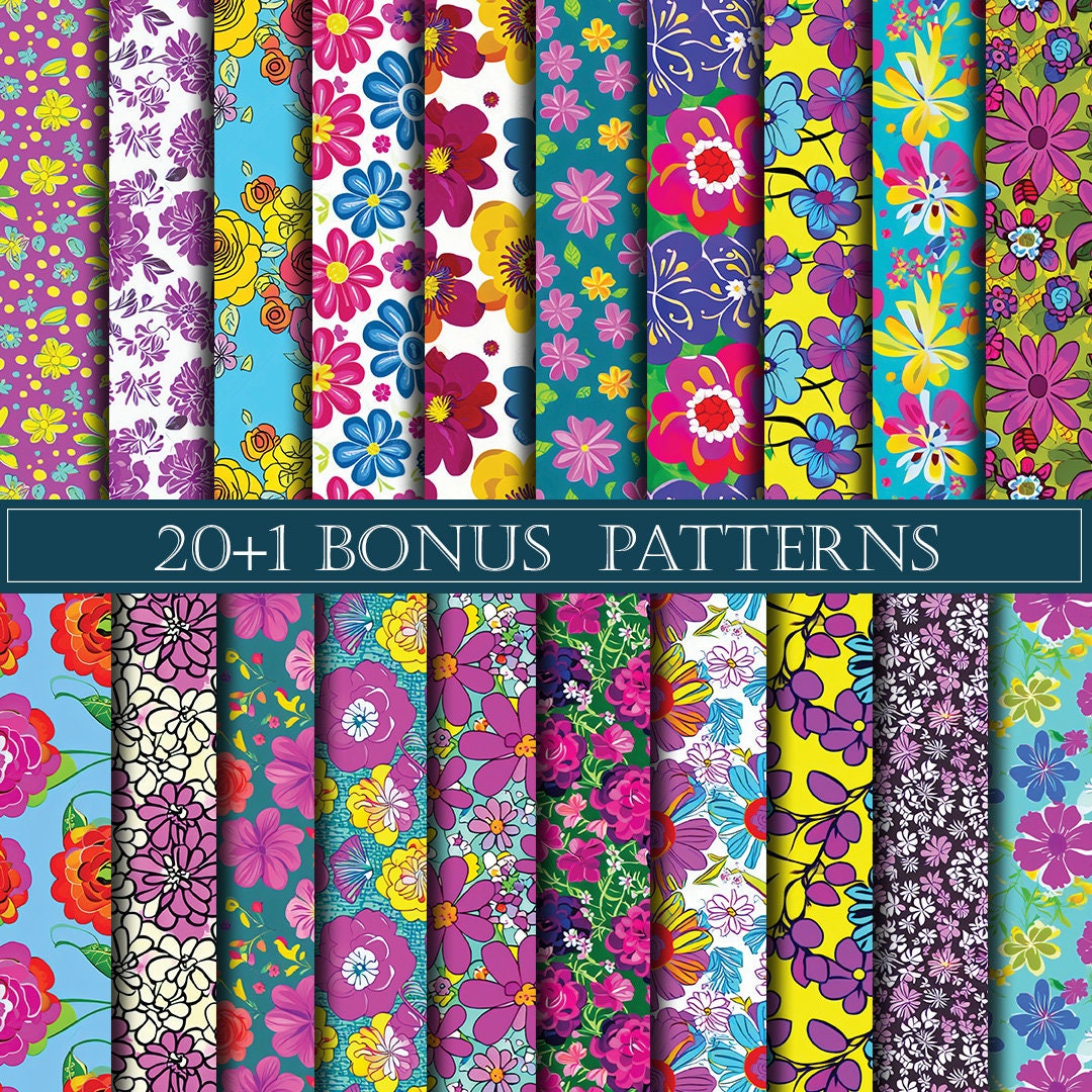 Colorful Flowers Digital Paper, Flowers Seamless Pattern, Floral Prints ...