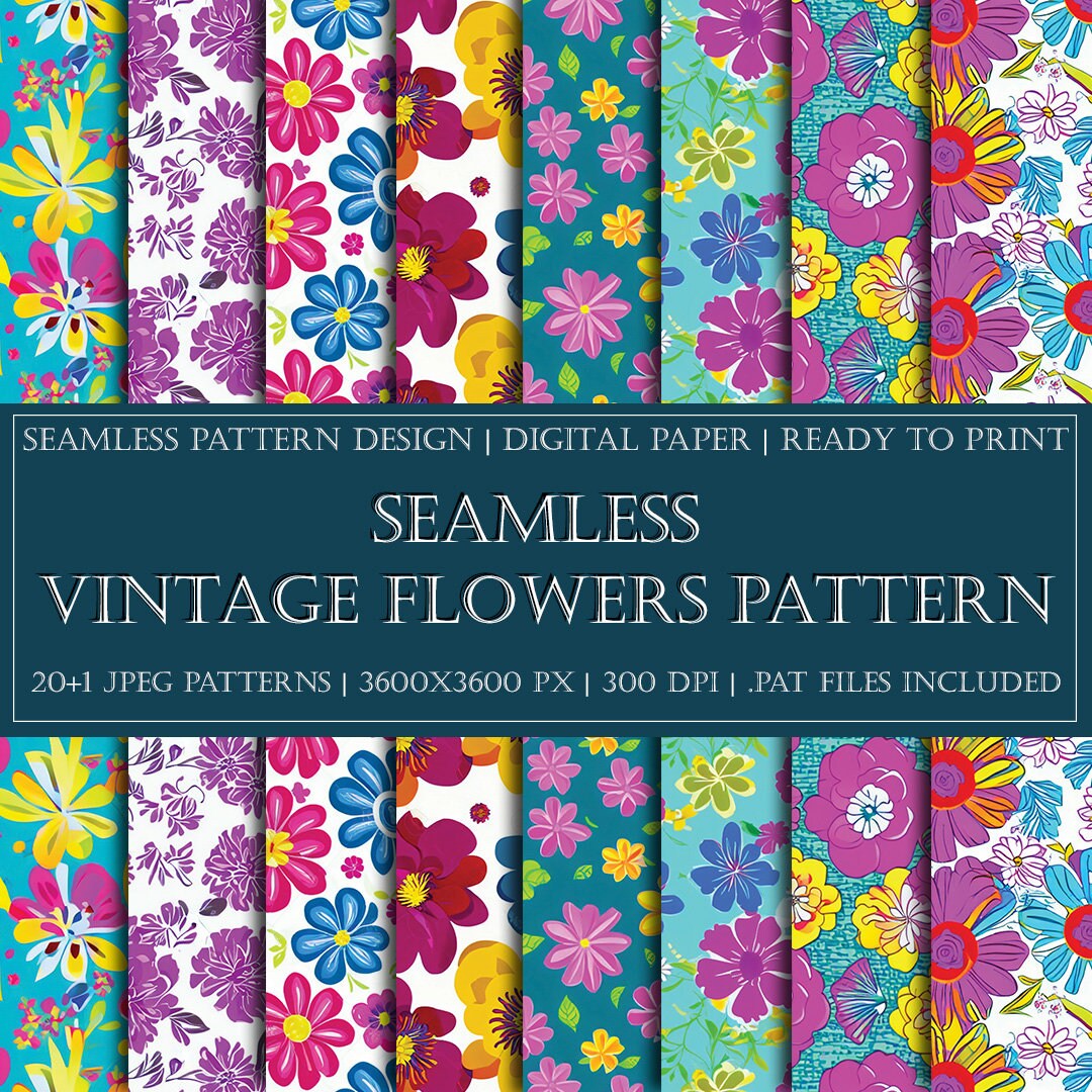 Colorful Flowers Digital Paper, Flowers Seamless Pattern, Floral Prints ...