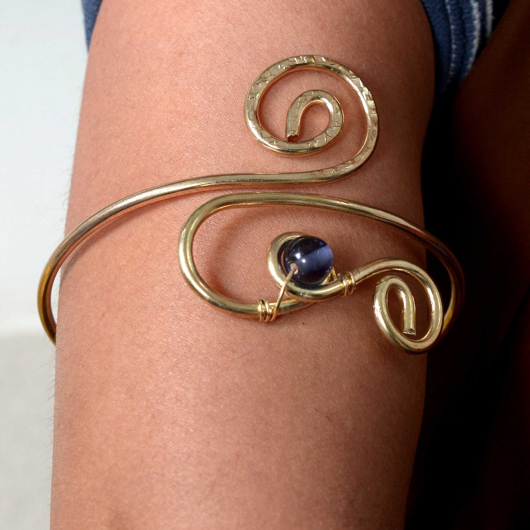 Lapis Adjustable Arm Cuff Bracelet Boho Hippie Double Spirals Armlet Bangle Upper Arm Spikes ...