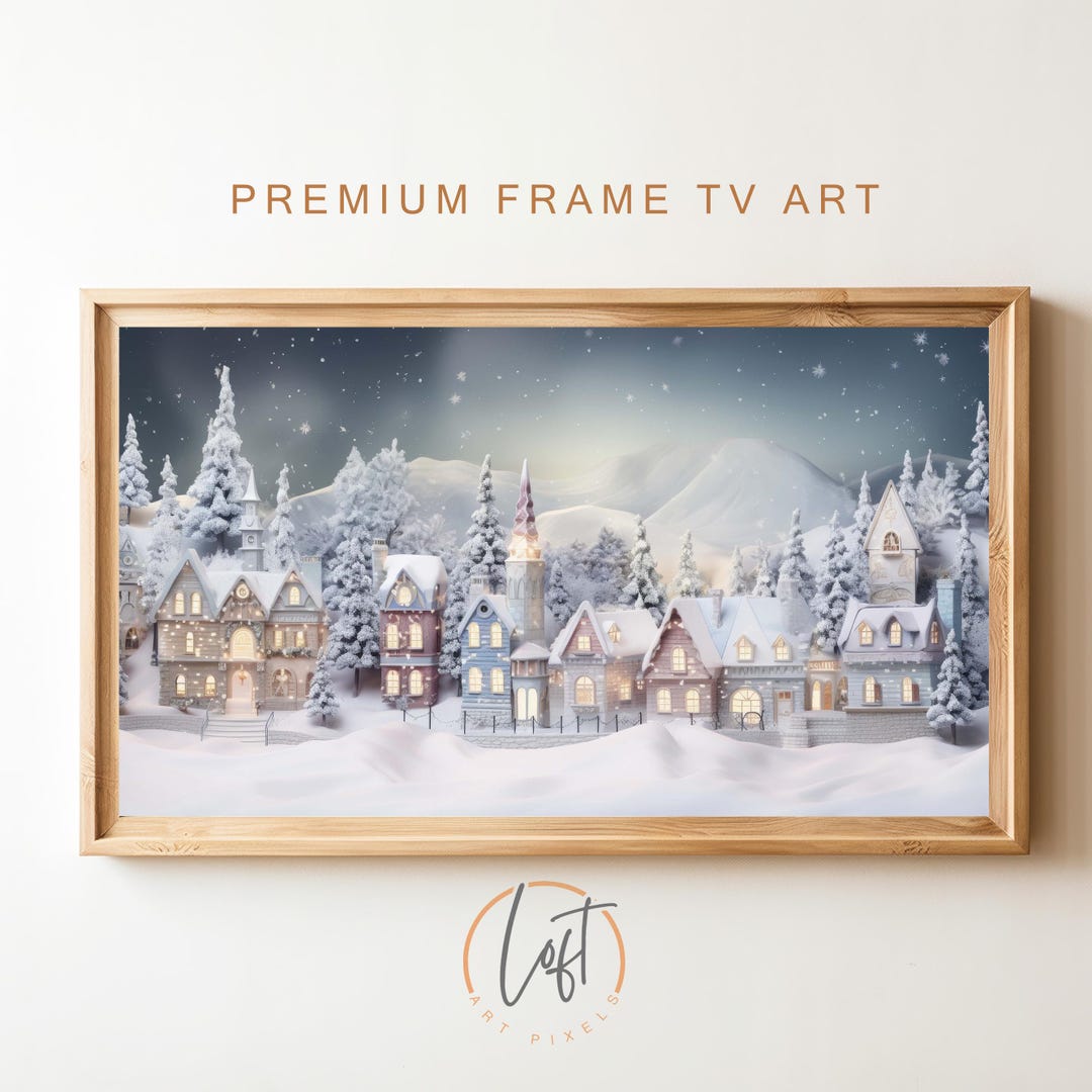 Winter Village Frame TV Art, Snowy Mountain Landscape (digital Download ...
