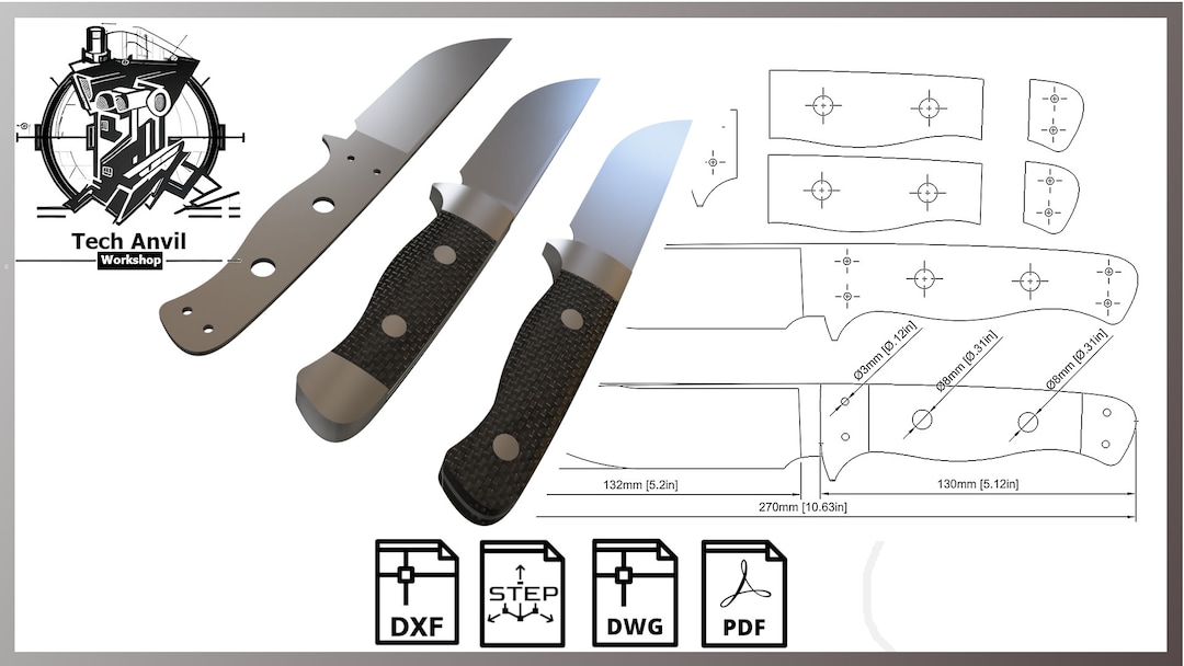 Knife Template, Pdf, Dxf, Dwg, Step - Etsy