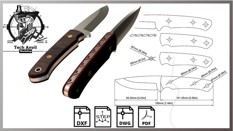Drop Point Style Knife Design Template, Pdf, Dxf, Dwg, Step - Etsy