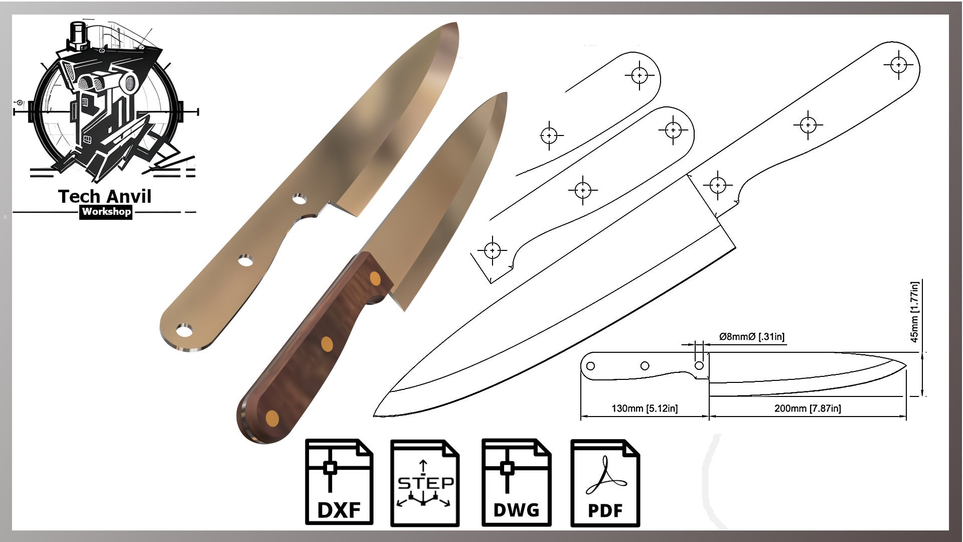 Knife Template, Pdf, Dxf, Dwg, Step - Etsy