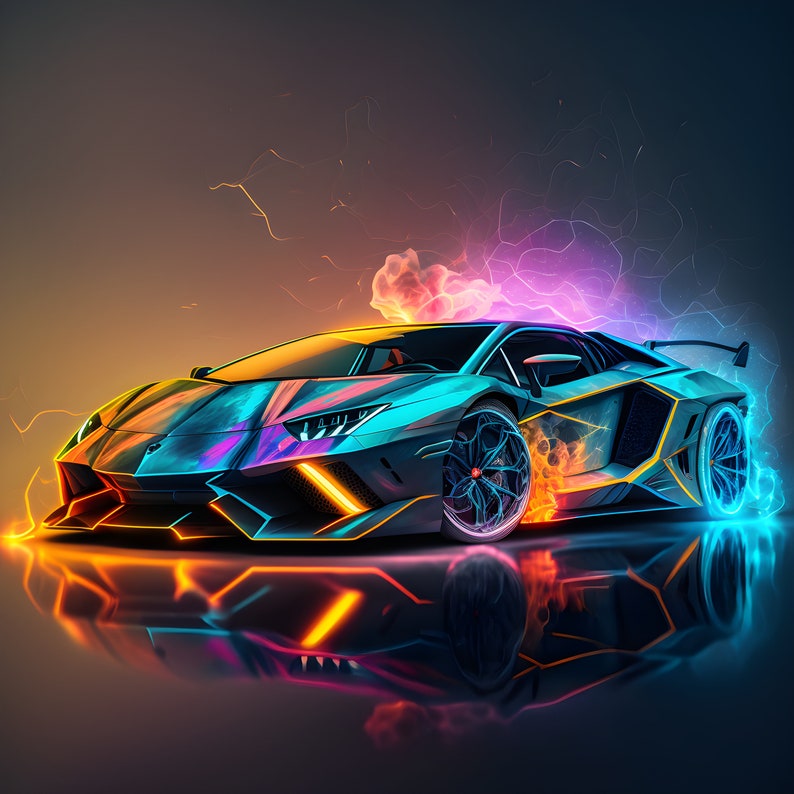Lamborghini Aventador With Neon Lining Background Digital Art - Etsy