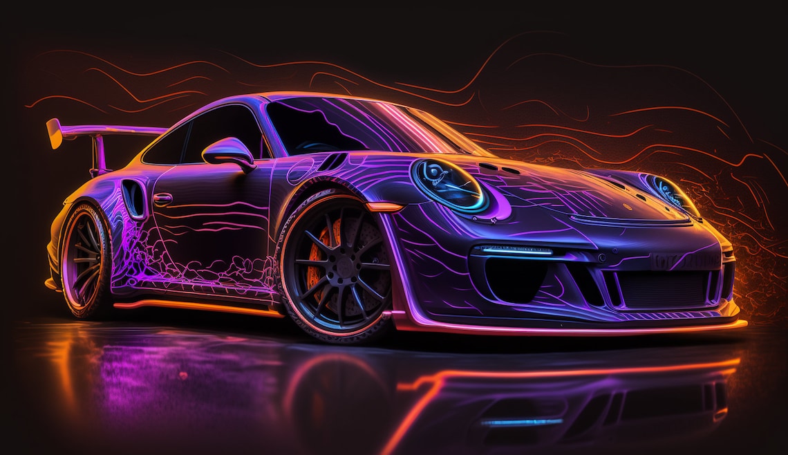 Porsche 911 GT3 RS in Neon Abstract Technicolor - Digital Art - Etsy