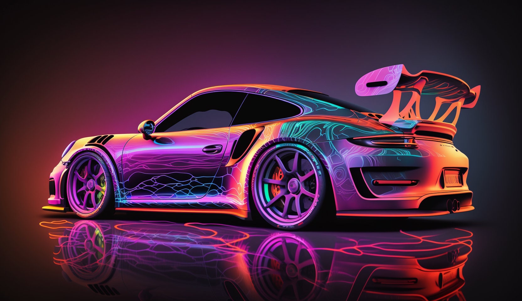 Porsche 911 GT3 RS in Neon Abstract Technicolor - Digital Art - Etsy