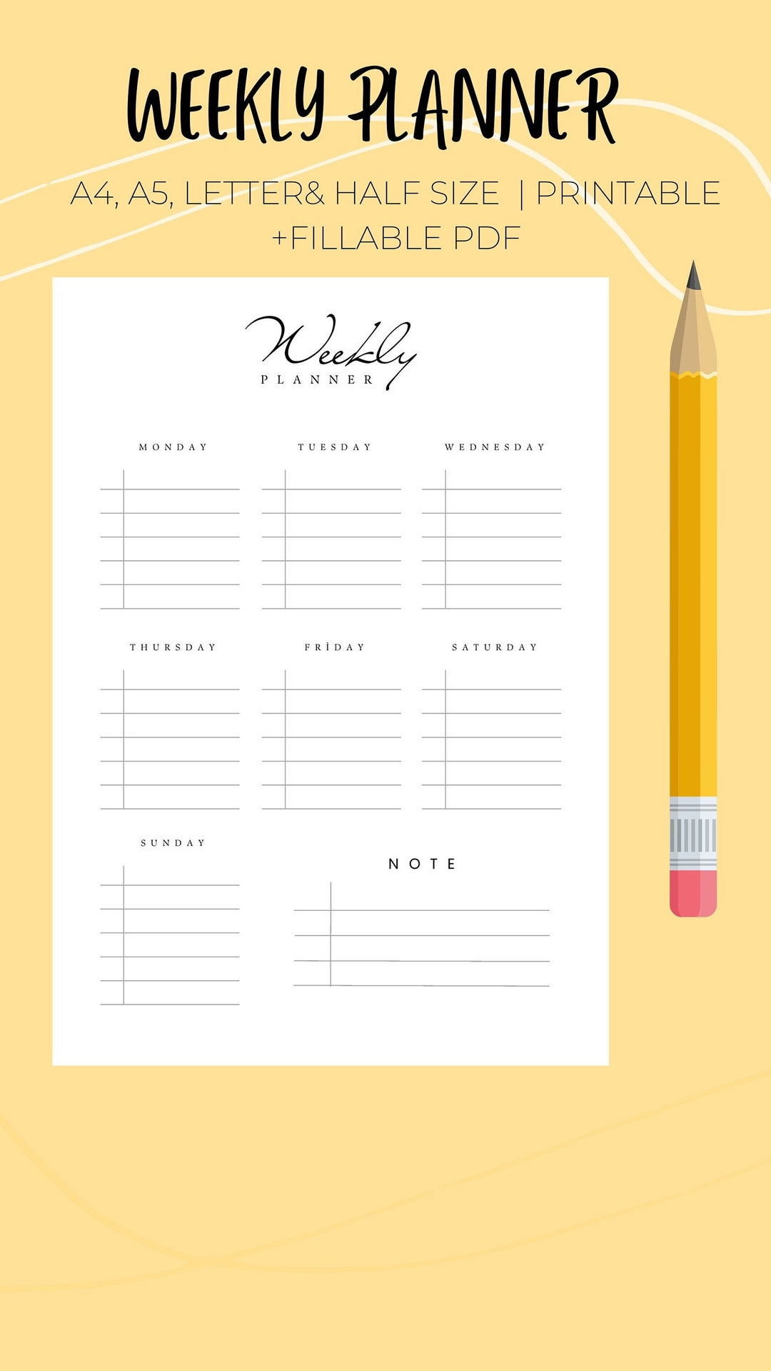 Printable Weekly Office Desk Planner, Minimalist Weekly Schedule ...