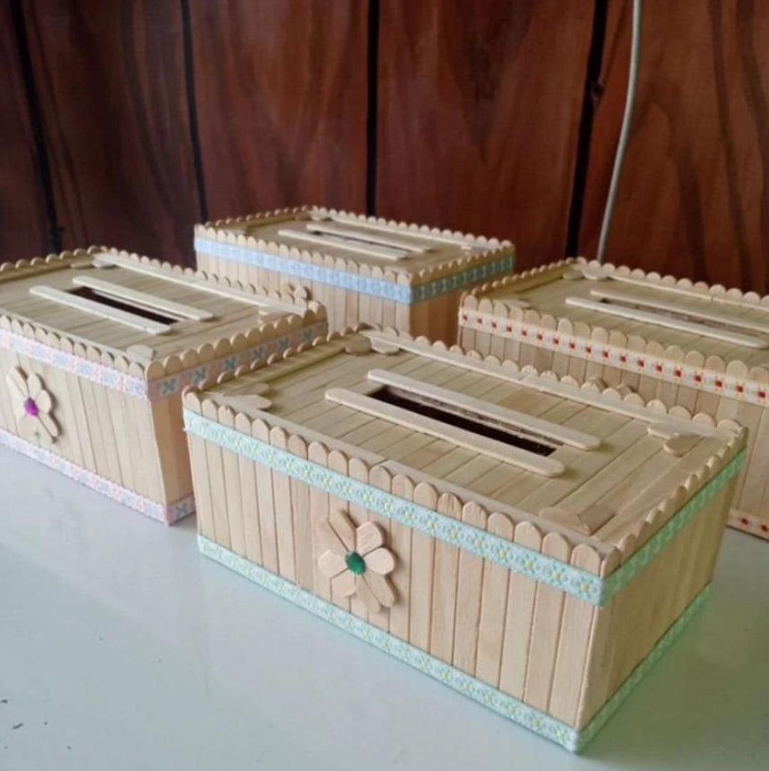 Handcrafted Tissue Box Popsicle Stick 20x12x7 Cm - Etsy