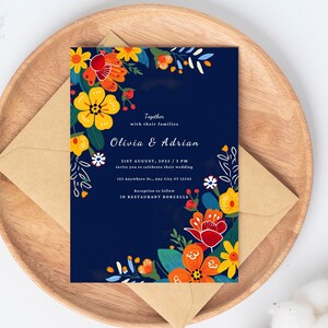 Blue Mexican Talavera Invitation Template, 5x7 Floral Printable Wedding ...