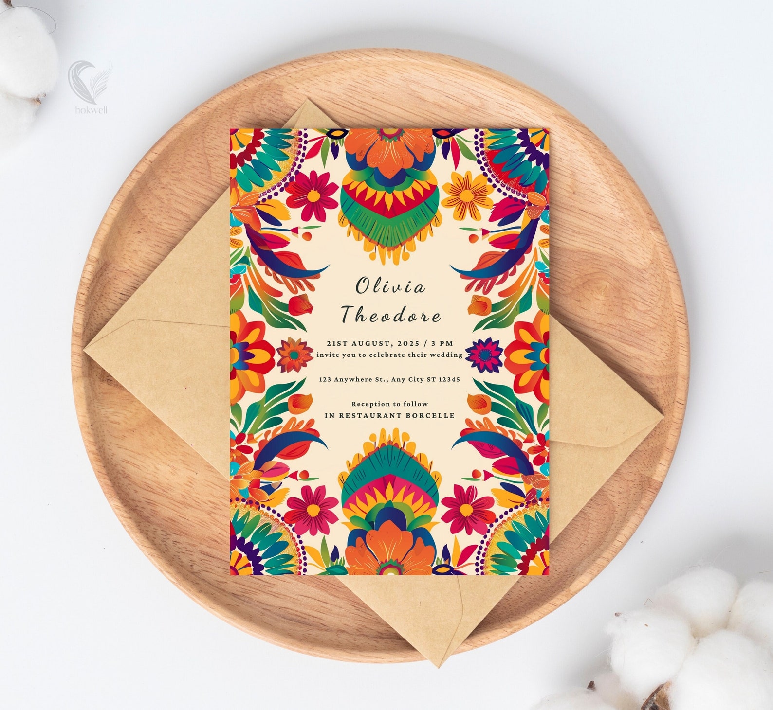 Customizable Fiesta Wedding Invitation Design Vibrant Floral Mexican ...