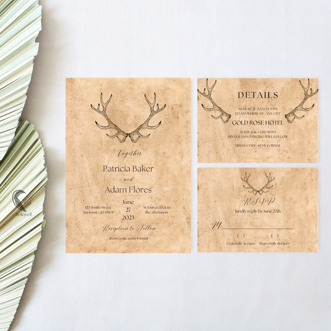 Deer Antler Wedding Invitations Template: Rustic Autumn Design (PDF) - Etsy