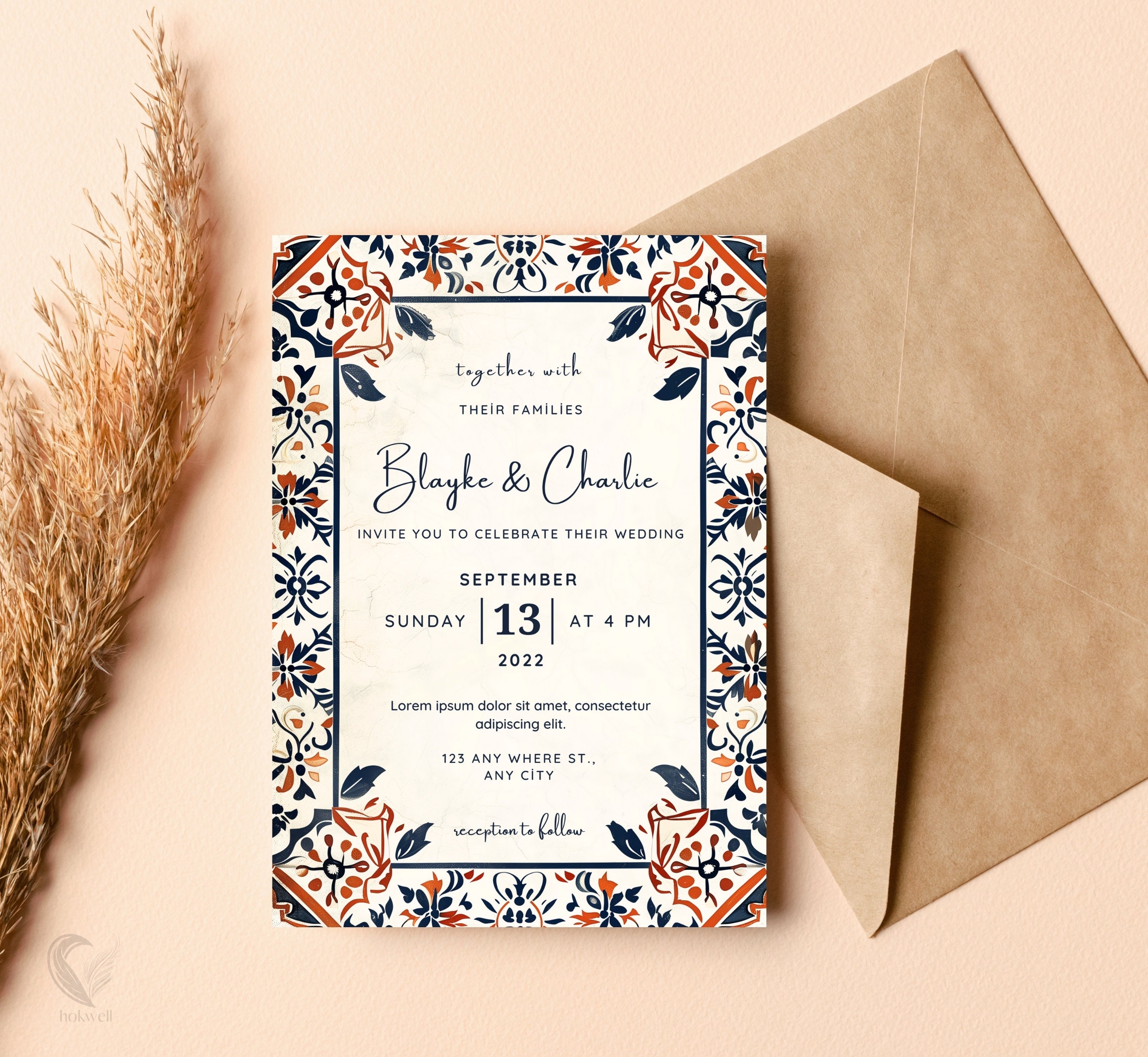 Editable Talavera Tile Wedding Invitation, Traditional Mexican Design ...