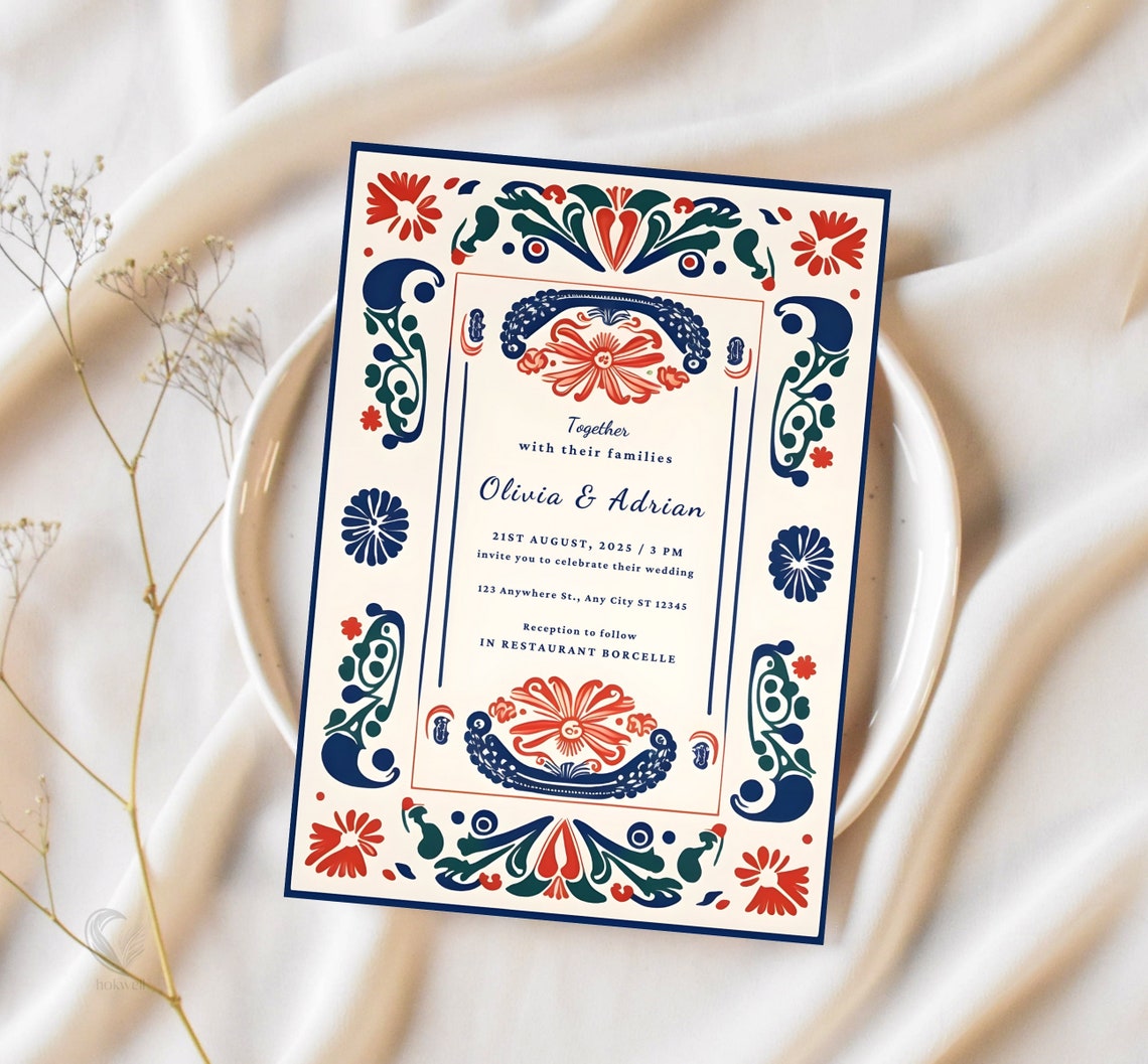 Traditional Mexican Talavera Tile 5x7 Invite, Digital Folk Art Wedding ...