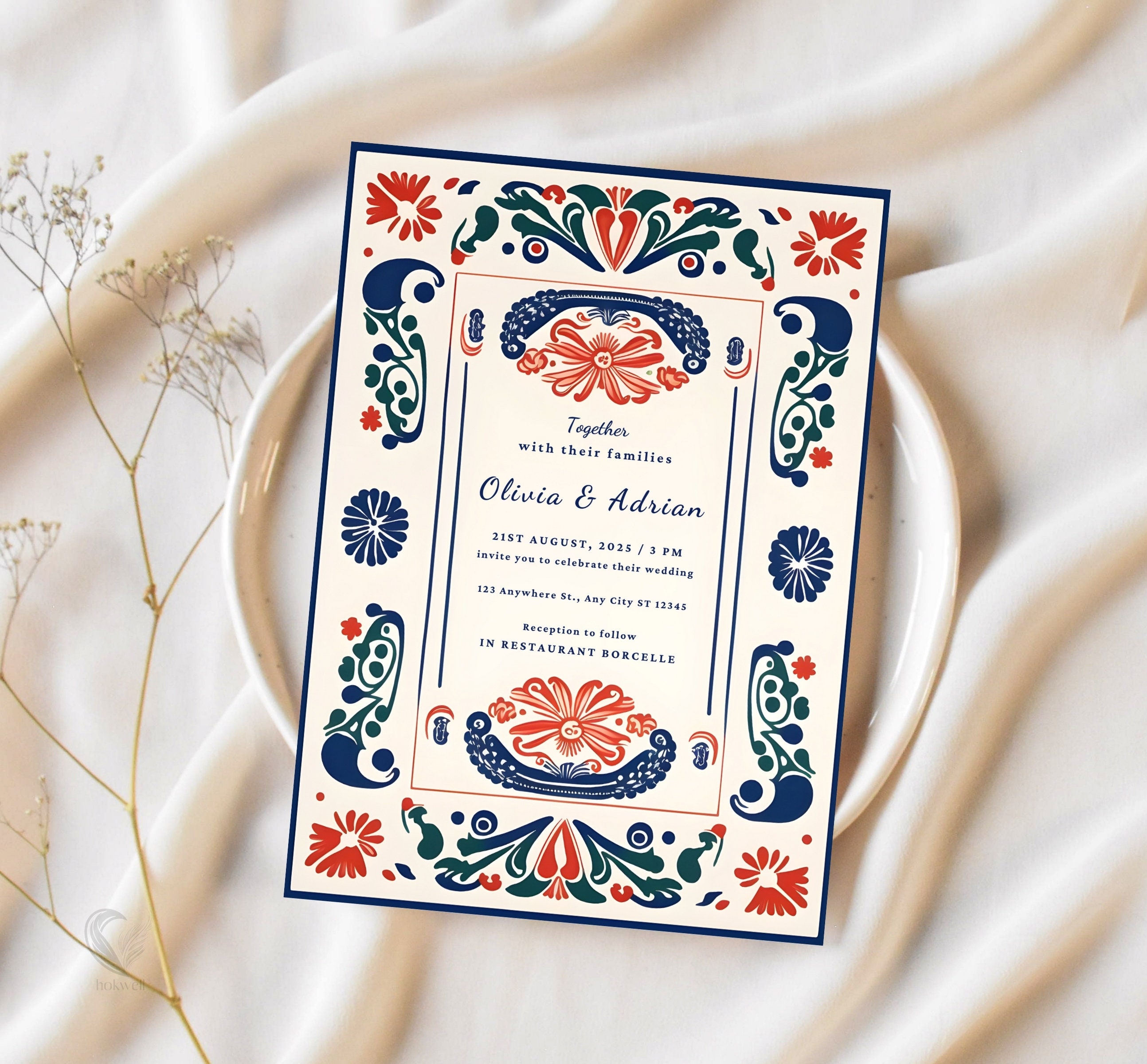 Talavera Tile Wedding Invite: Mexican Fiesta, Papel Picado (digital ...