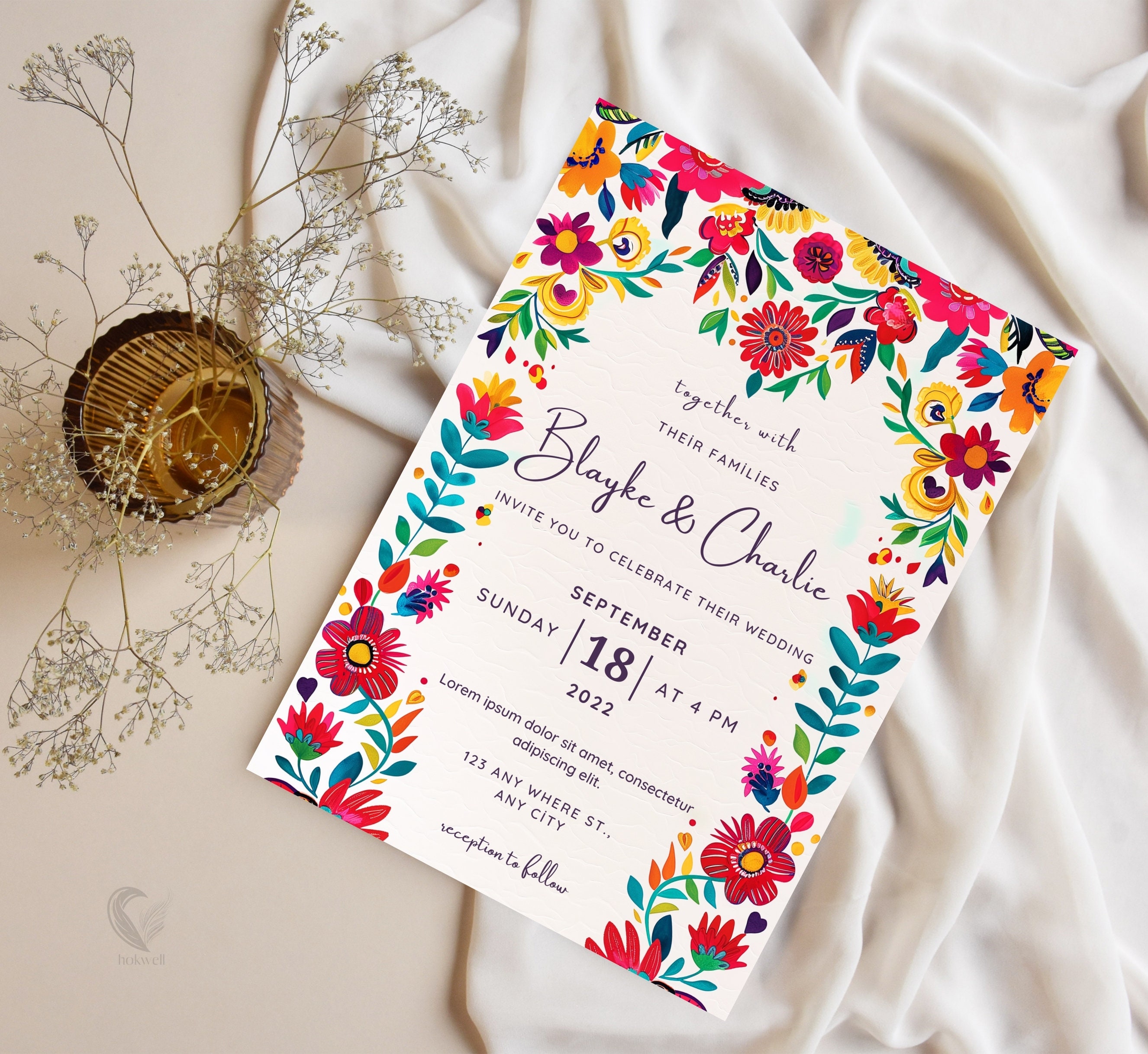 Colorful Fiesta Themed Wedding Invite, Editable 5x7 Digital Download ...