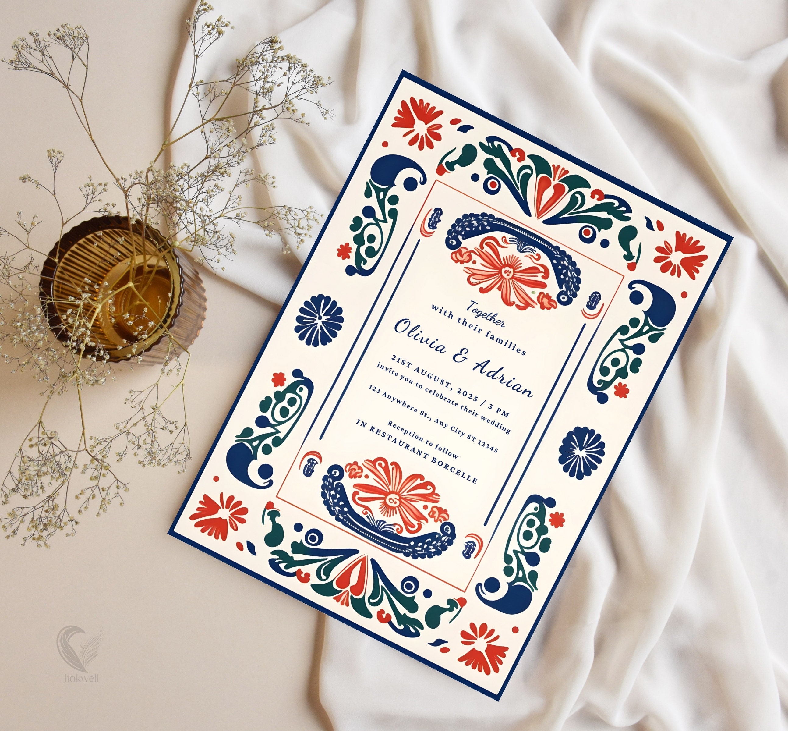 Traditional Mexican Talavera Tile 5x7 Invite, Digital Folk Art Wedding ...