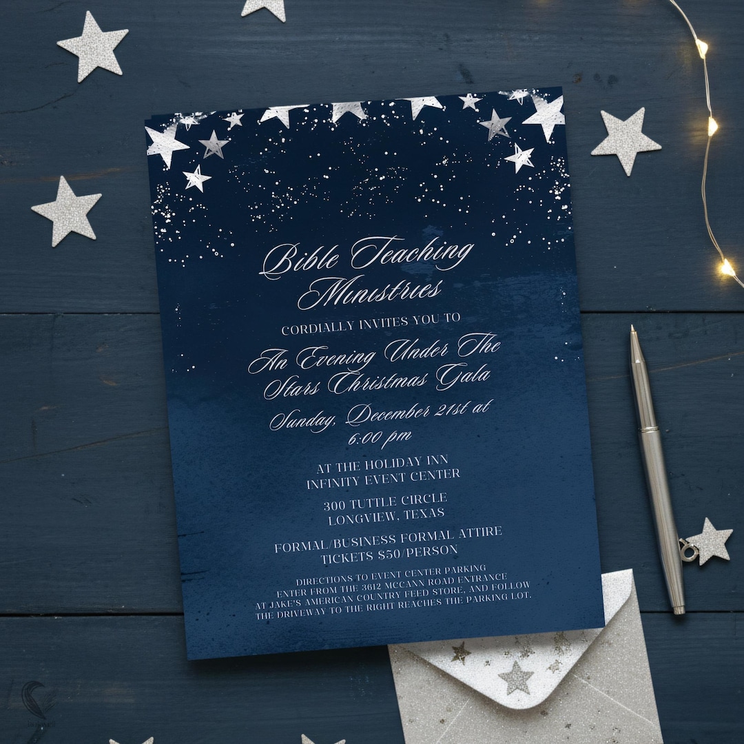 Starry Night Christmas Gala Invitation, Evening Under the Stars Invite ...