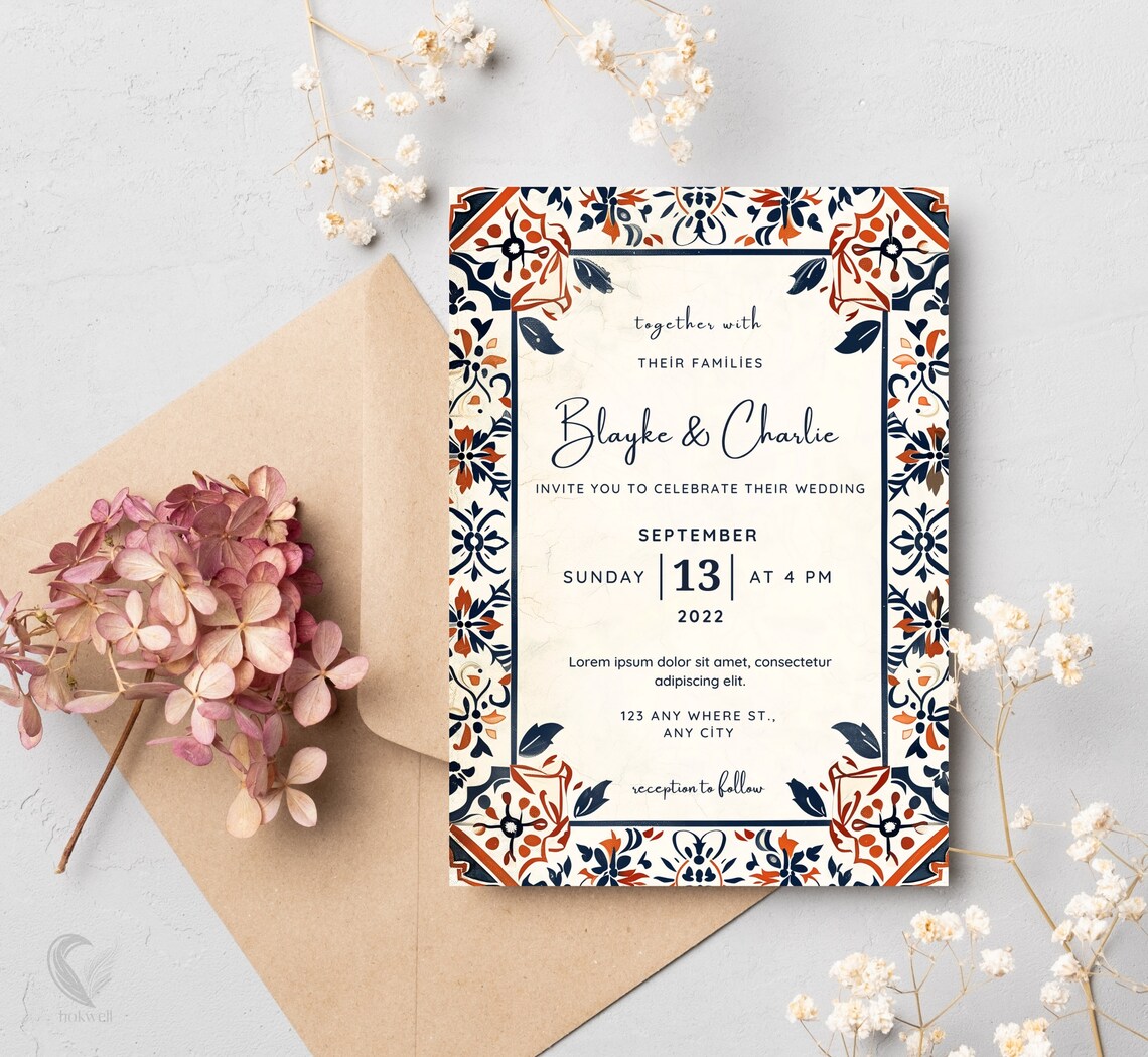 Editable Talavera Tile Wedding Invitation, Traditional Mexican Design ...