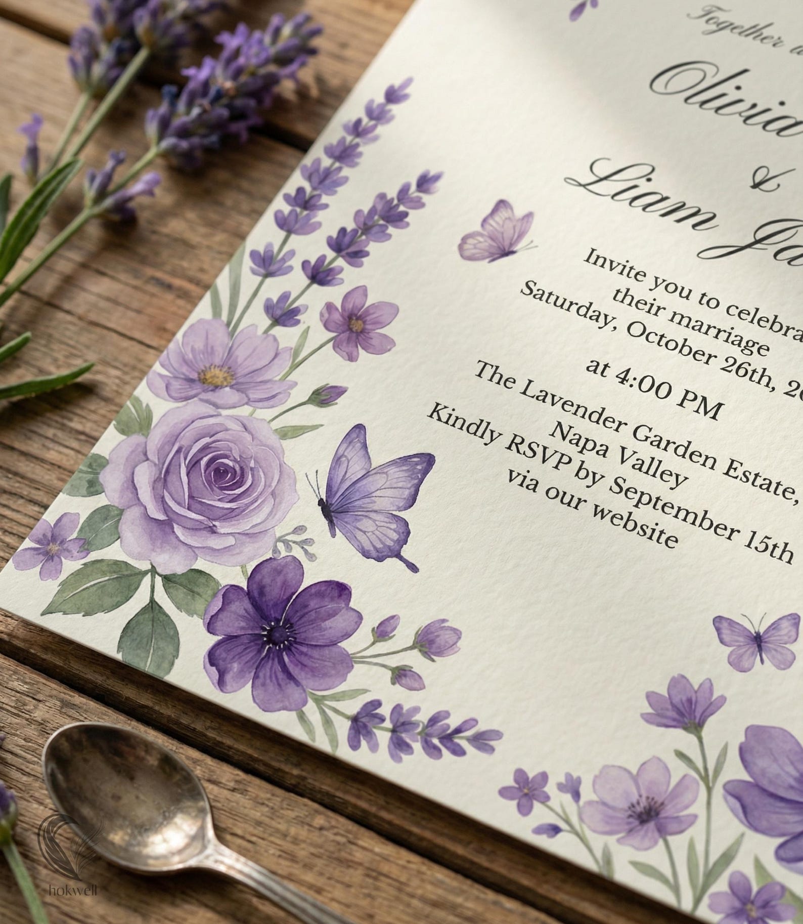 Luxury Lavender Garden Wedding Invitation, Royal Purple Floral Wedding ...