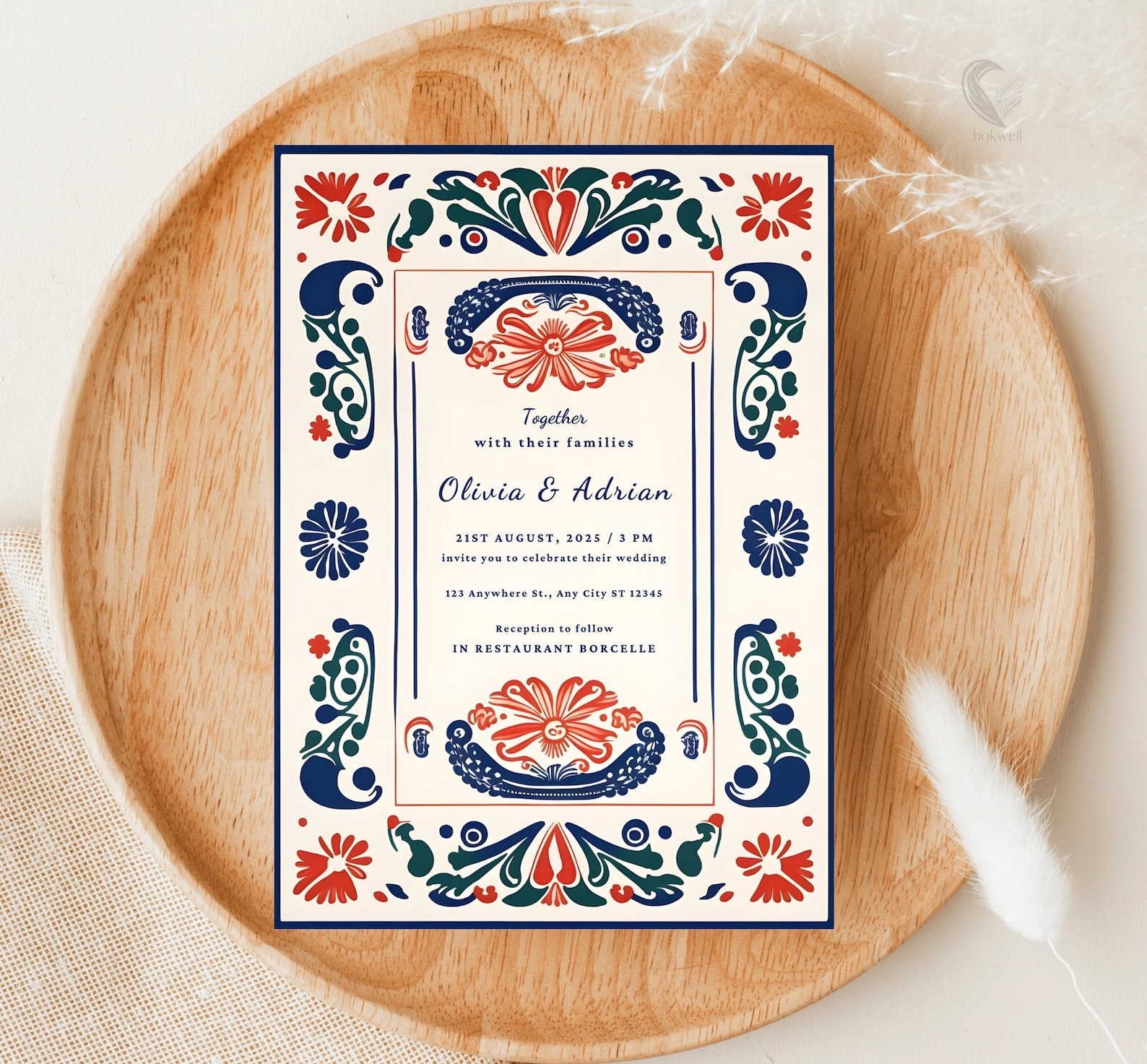 Traditional Mexican Talavera Tile 5x7 Invite, Digital Folk Art Wedding ...