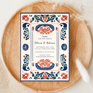 Traditional Mexican Talavera Tile 5x7 Invite, Digital Folk Art Wedding ...