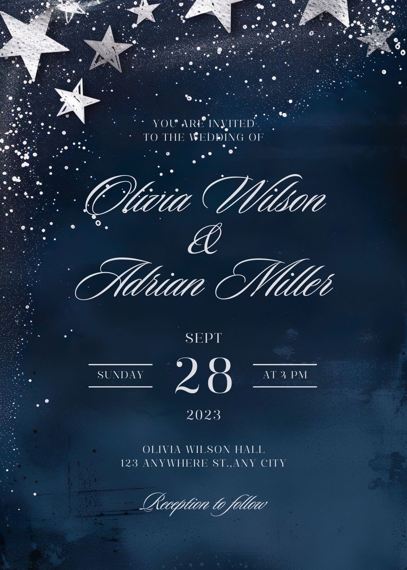 Starry Night Wedding Invitation: Navy & Silver Celestial Theme (5x7 ...