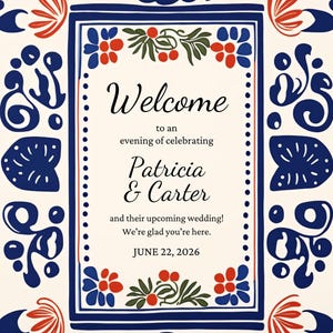 Mexican Wedding Welcome Sign, Talavera Tile Fiesta Welcome Poster, Red ...